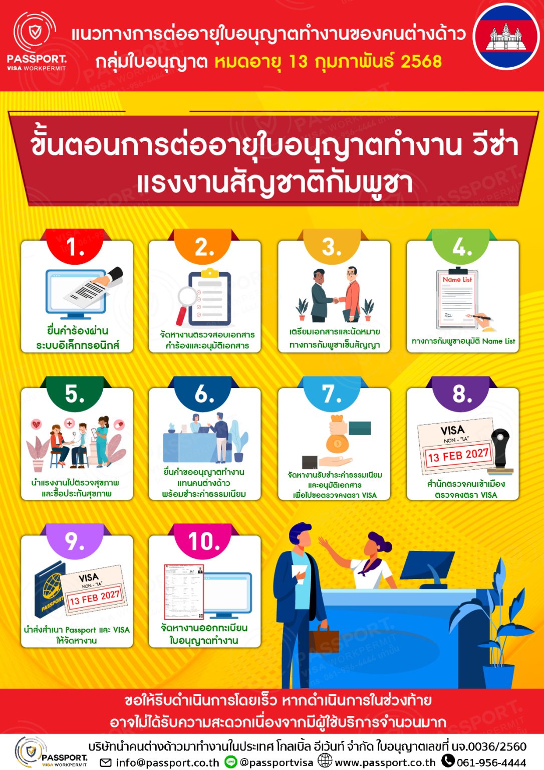 ต่อใบอนุญาตทำงาน วีซ่า ที่หมดอายุ13.ก.พ.68 กัมพูชา แบบ MOU